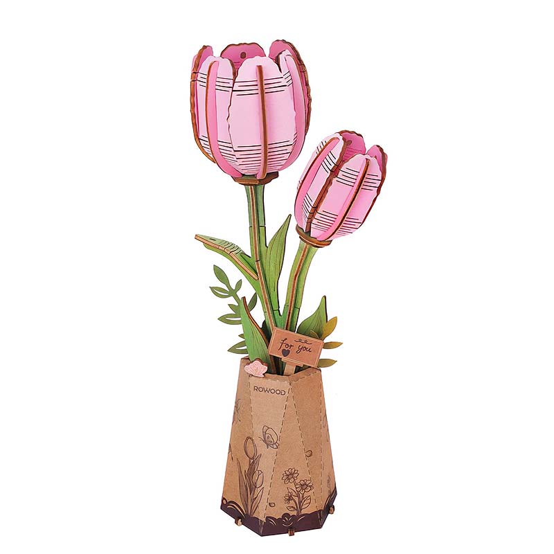 Flor Tulipan Rosa de Madera Armable Pink Tulip Rolife TW082 – Playmore Toys